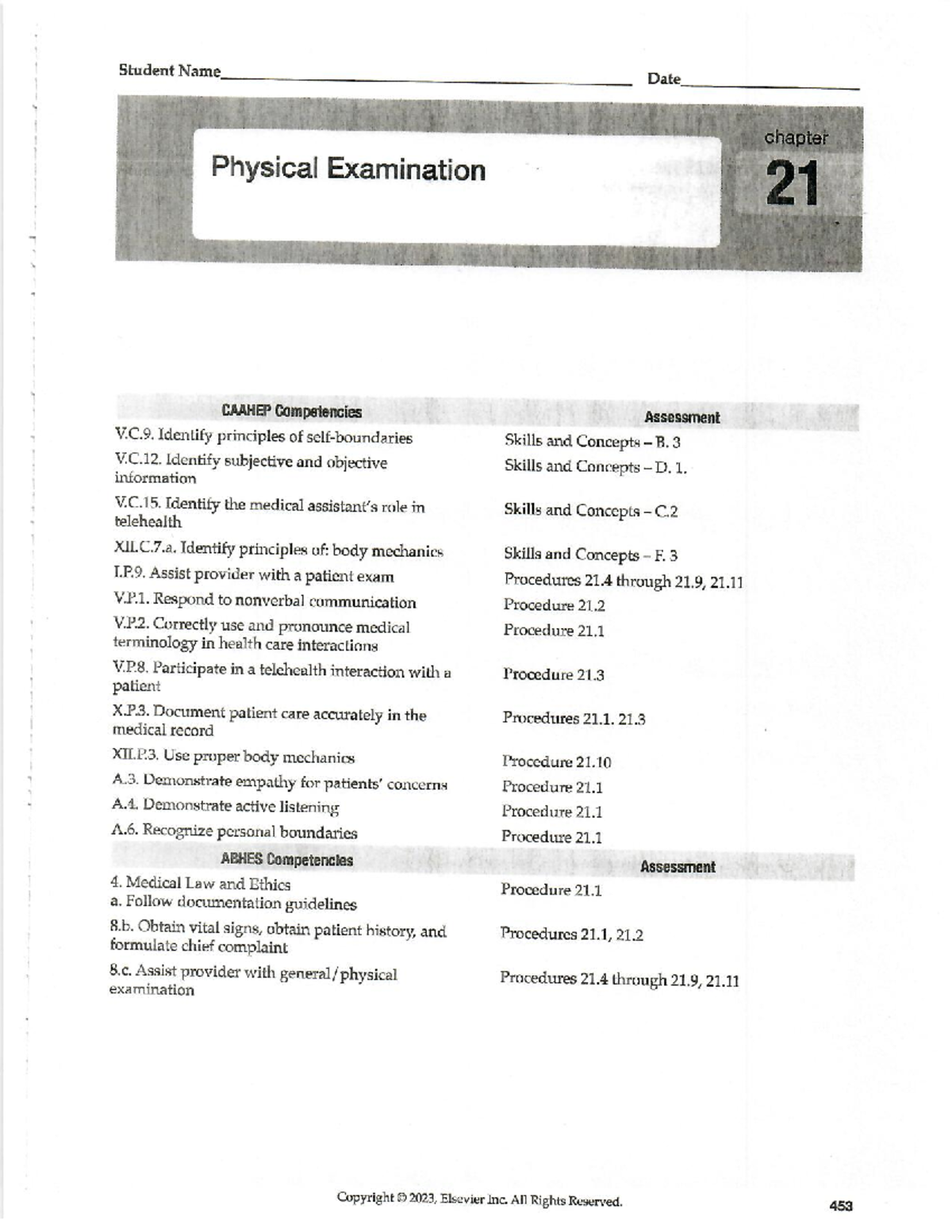 Chapter 21 - PDF - physical exam - Student Name Date chapter Physical Examination 21 CAAHEP ...