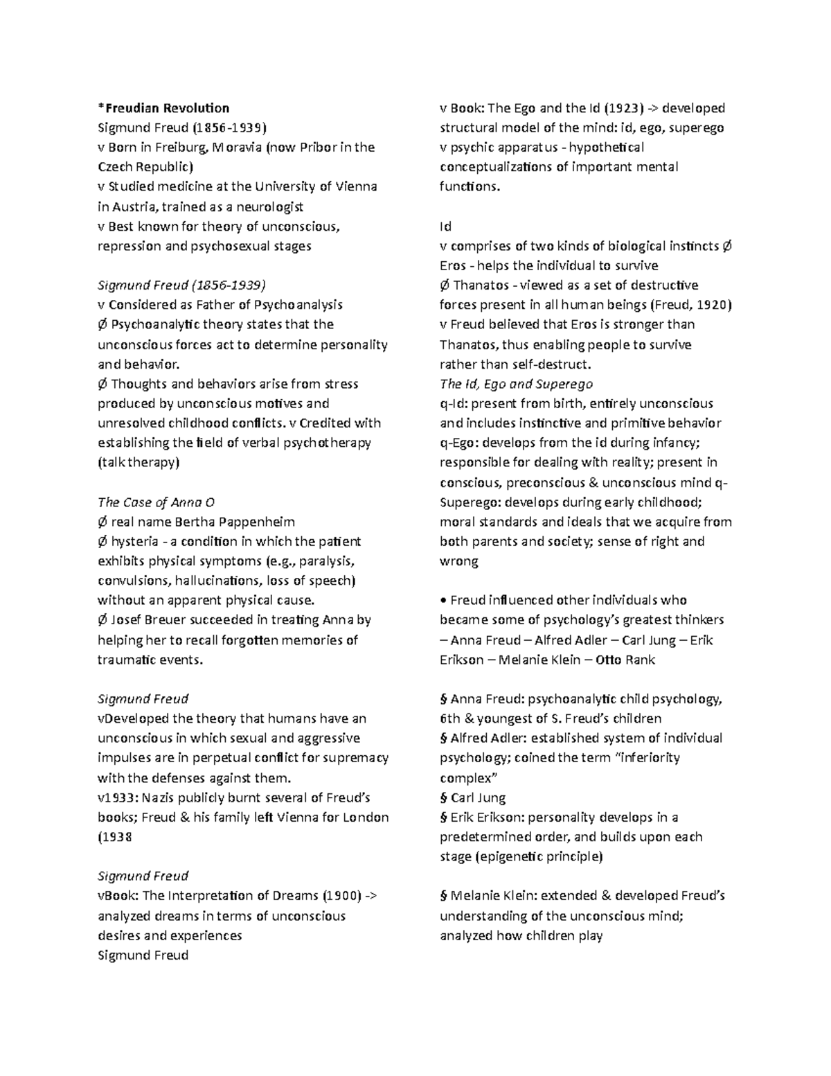 Review Notes Freudian Revolution - *Freudian Revolution Sigmund Freud ...