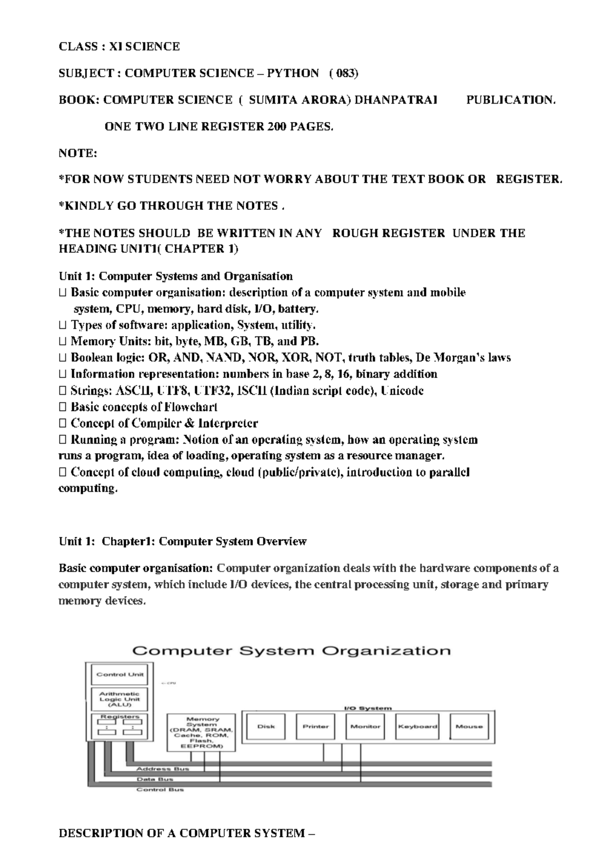 C11computerscience ch-1 - CLASS : XI SCIENCE SUBJECT : COMPUTER SCIENCE ...