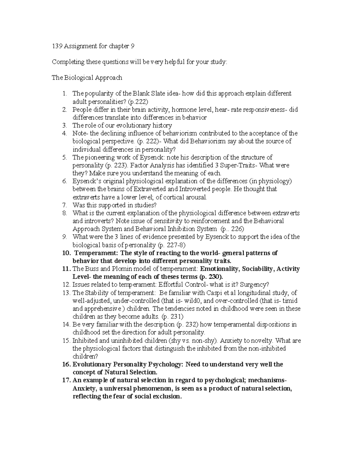 PSYC 139 Assignment 9 - 139 Assignment for chapter 9 Completing these ...