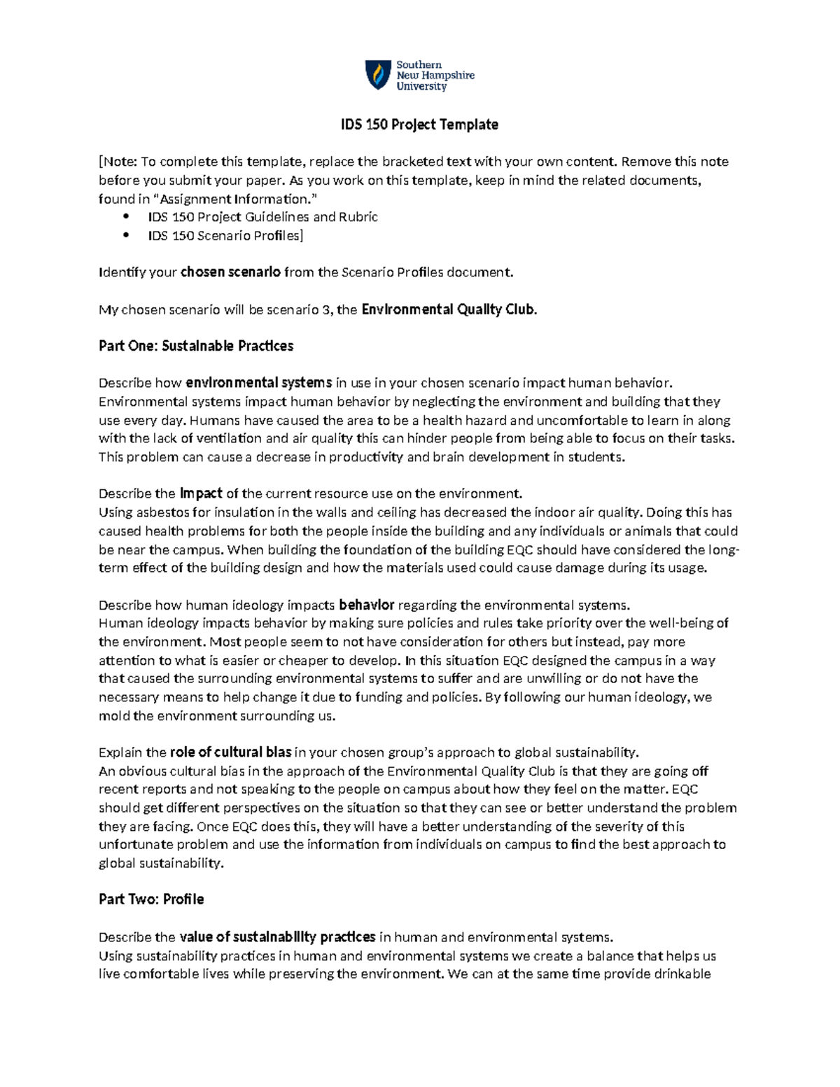 IDS 150 Project Template Part Two - IDS 150 Project Template [Note: To ...