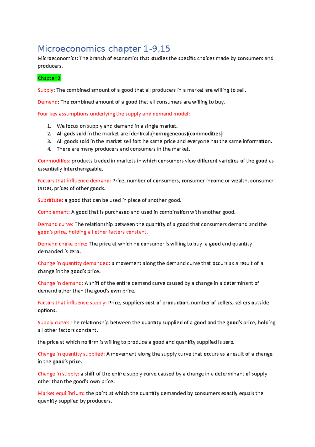 Microeconomics summary - Microeconomics chapter 1-9, Microeconomics ...