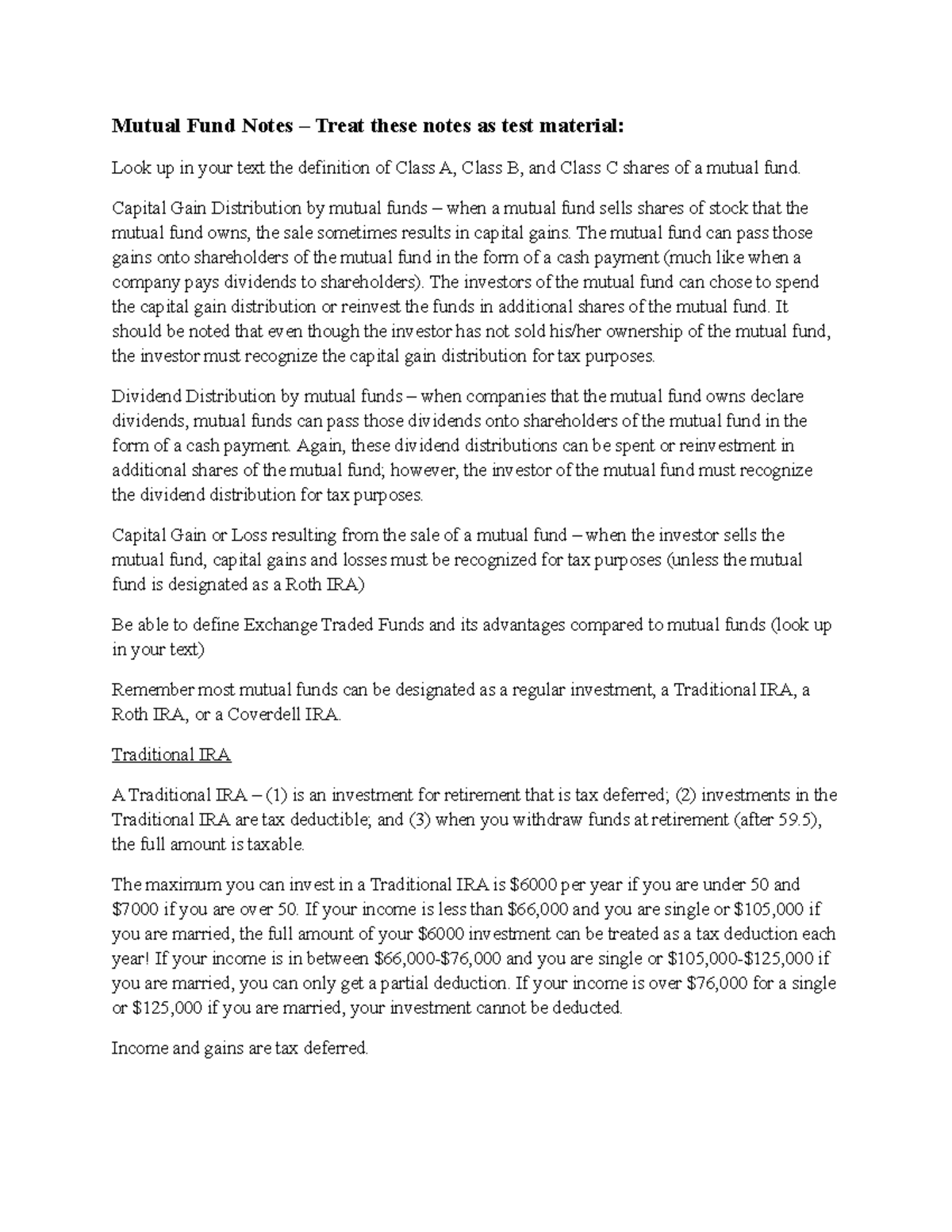 Mutual Fund Notes - read - Mutual Fund Notes – Treat these notes as ...