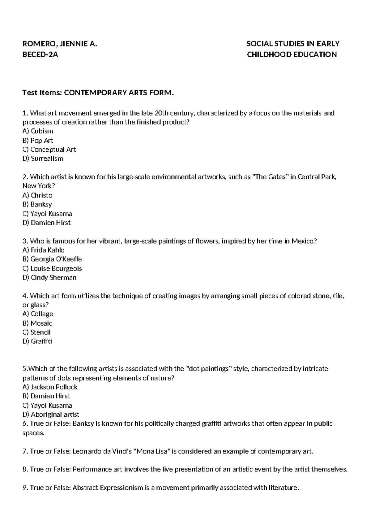 TOS-AND-EXAM 123 - wdff - ROMERO, JIENNIE A. SOCIAL STUDIES IN EARLY ...
