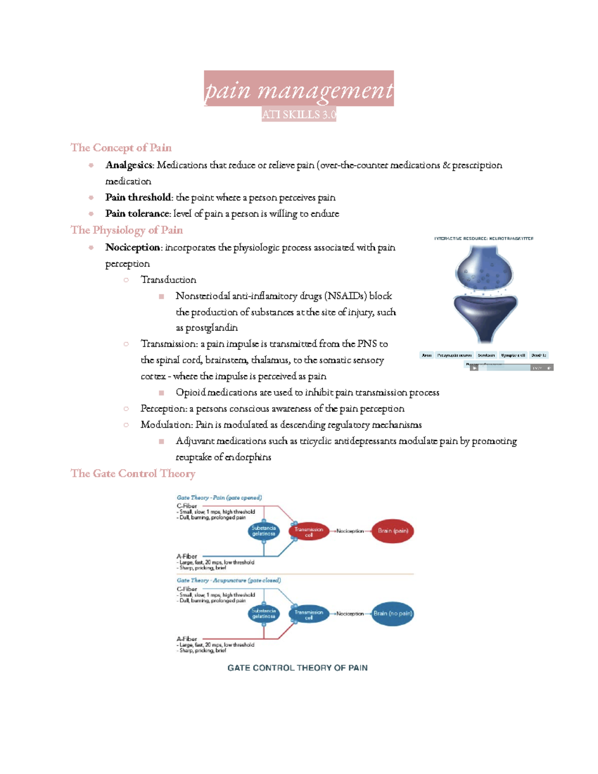 Pain Management (ATI Skills 3.0) - pain management ATI SKILLS 3. The ...