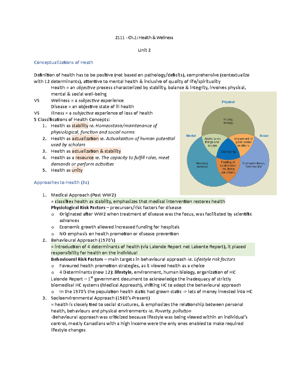 Unit 2 - Health & Wellness - 2111 - Ch: Health & Wellness Unit 2 ...
