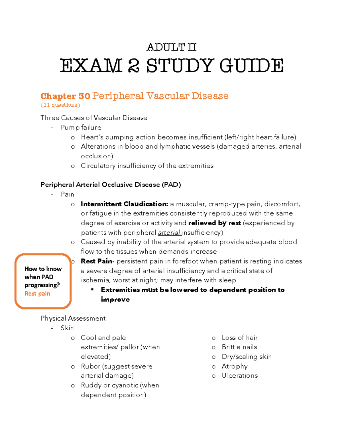 Peripheral Vascular Disease Study Guide - Studocu