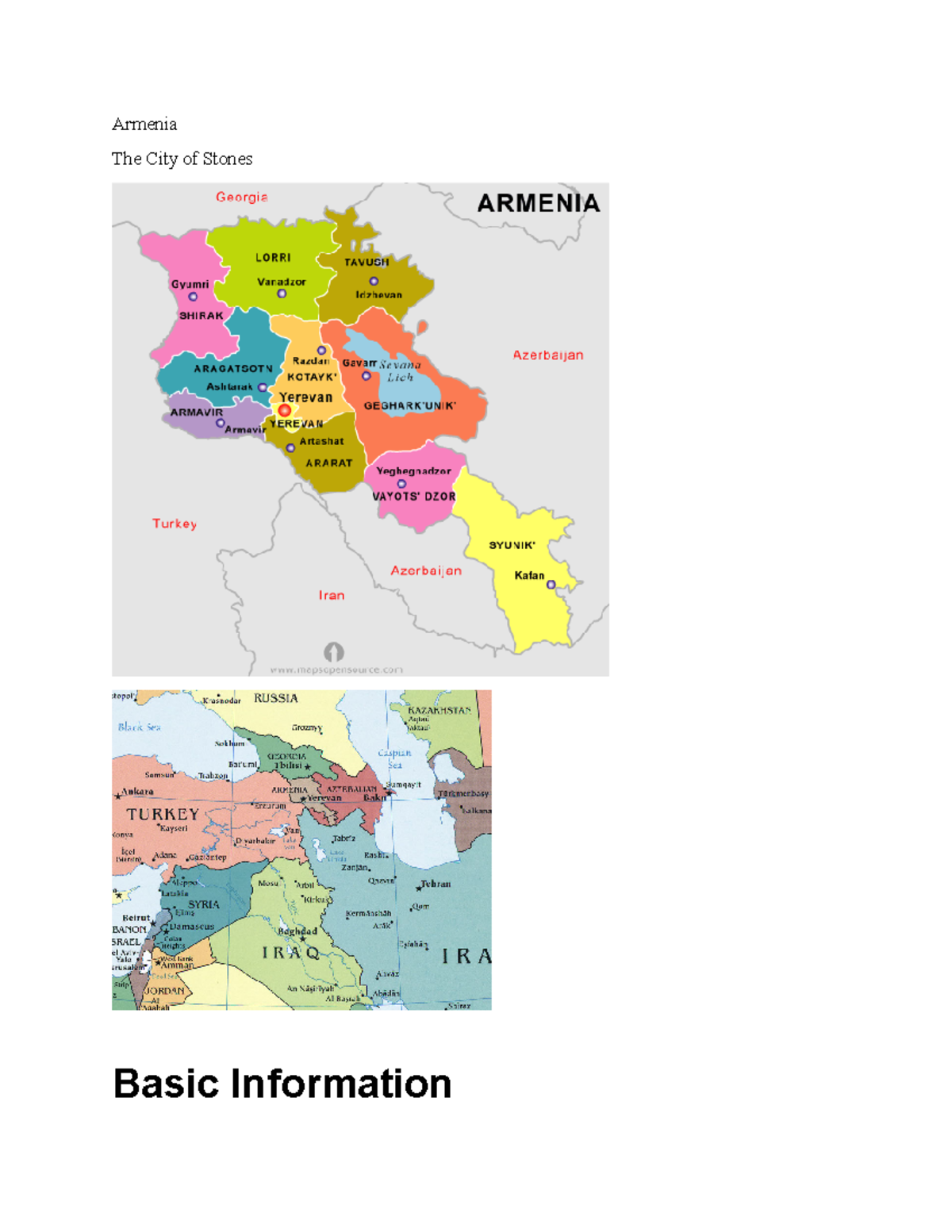 Geography poster project information - Armenia The City of Stones Basic ...