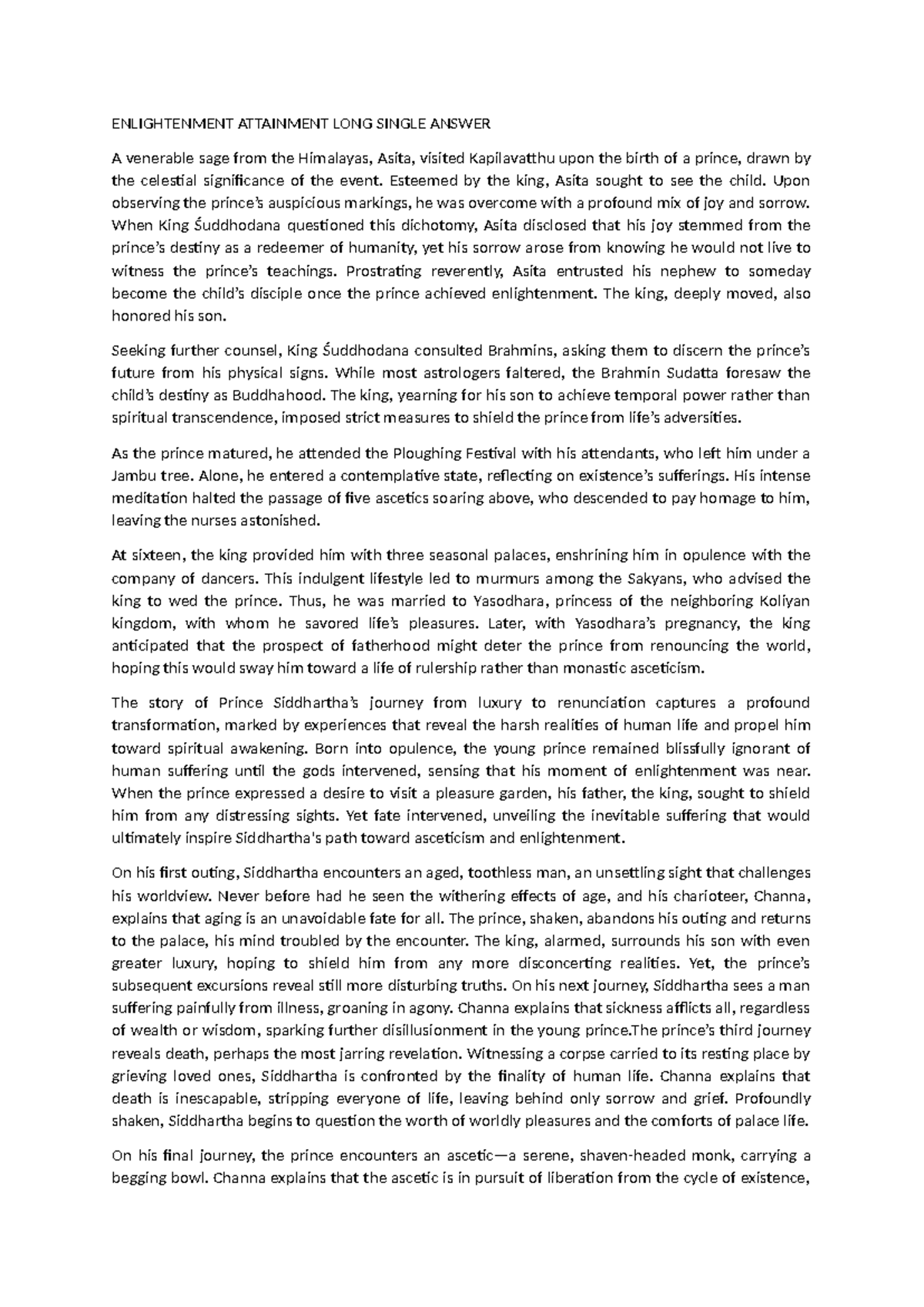 Enlightenment Attainment Long Single Answer Enlightenment Attainment Long Single Answer A