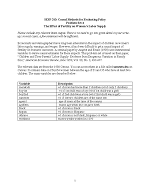 PS1 - Problem Set 1 with Stata - SESP 310: Causal Methods for Evaluating Policy Problem Set 1 ...