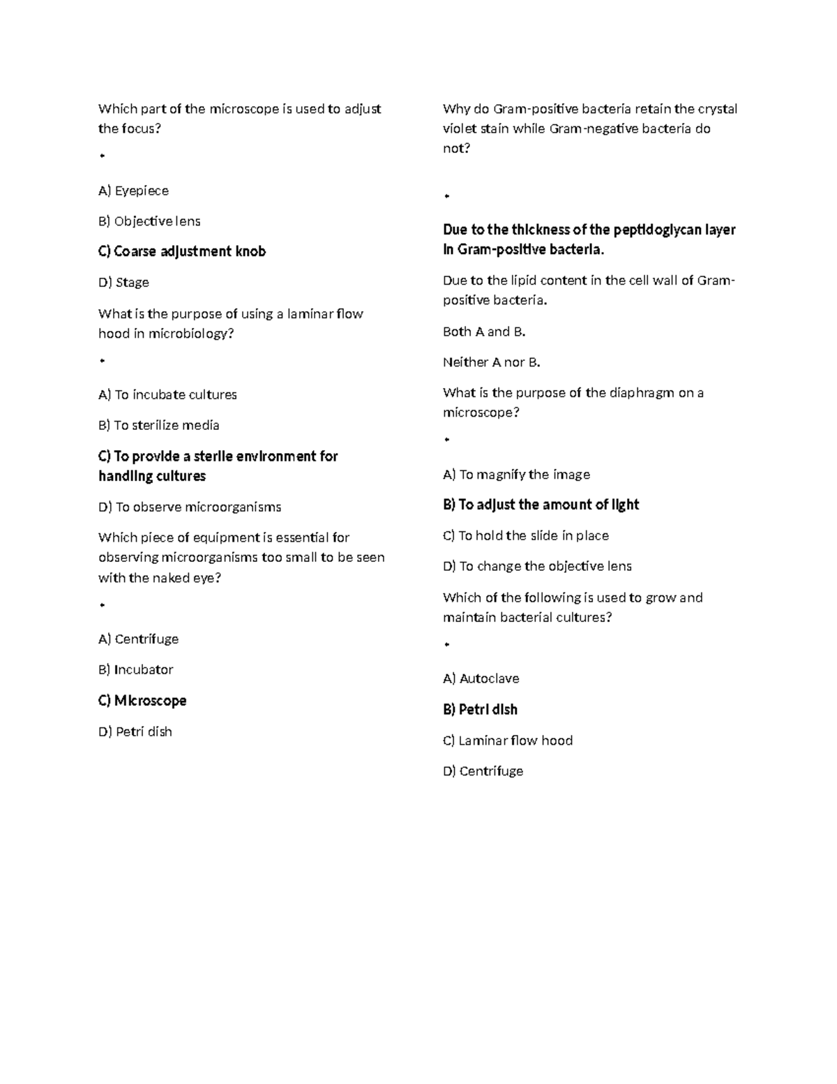 Microbio P1 Laboratory - Which part of the microscope is used to adjust ...