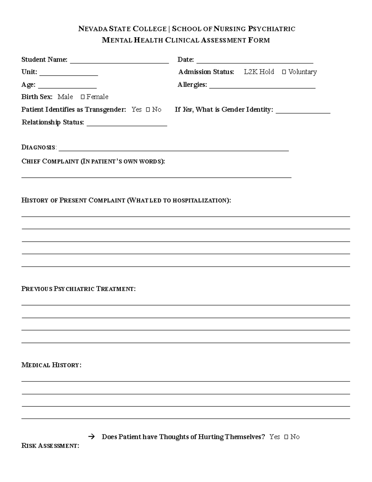 Clinical Assessment Form FALL 2022-3 - NEVADA STATE COLLEGE | SCHOOL OF ...