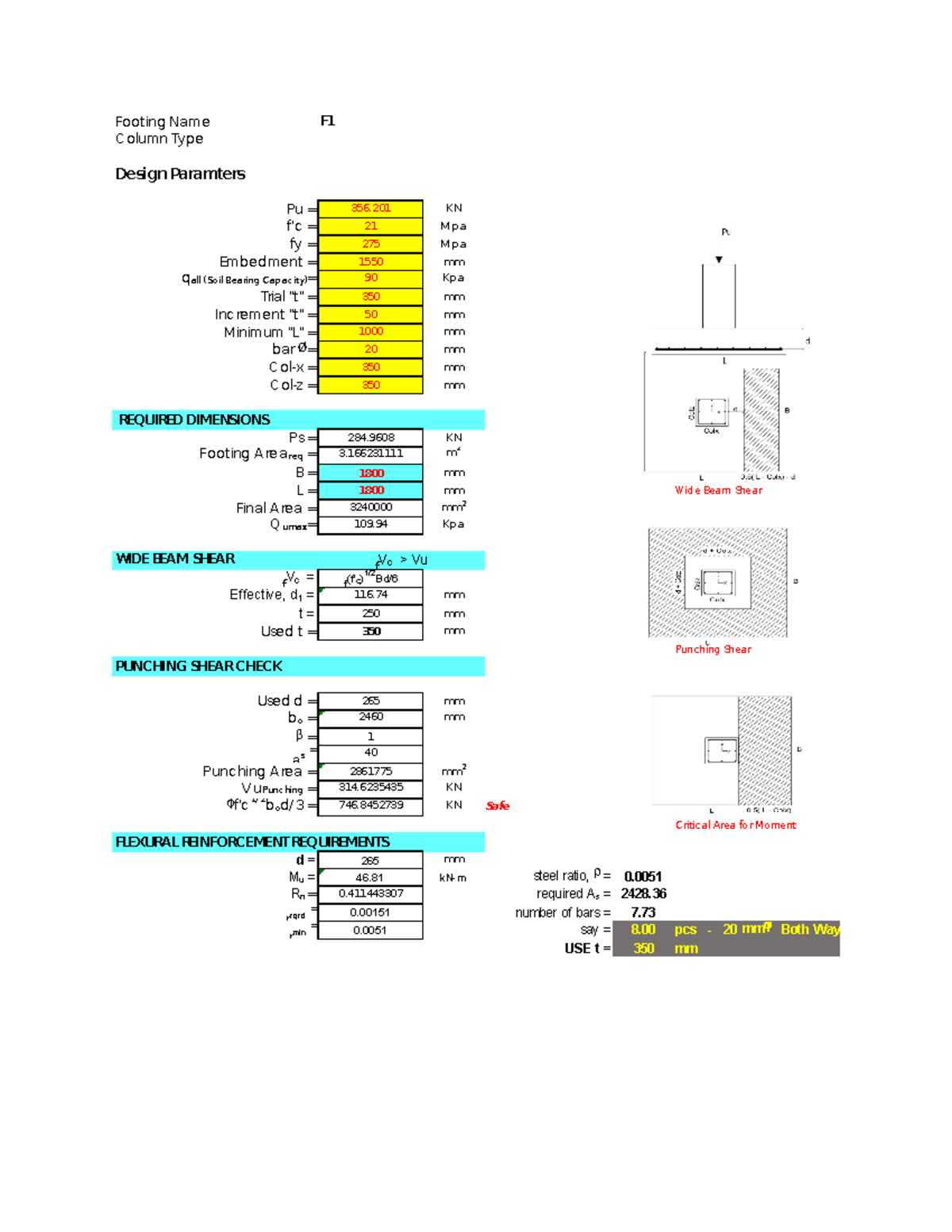 Beams-AND- Footings - Sample beam spreadsheet and footing staad output ...