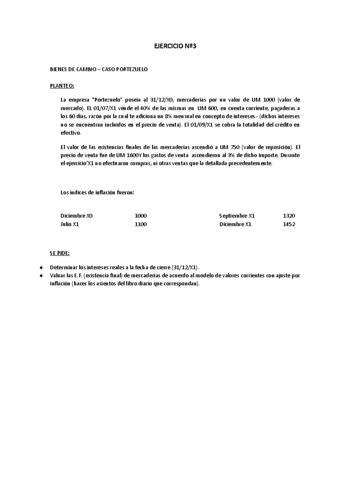 3- Bienes DE Cambio. CASO Portezuelo - EJERCICIO Nº BIENES DE CAMBIO – CASO PORTEZUELO PLANTEO ...