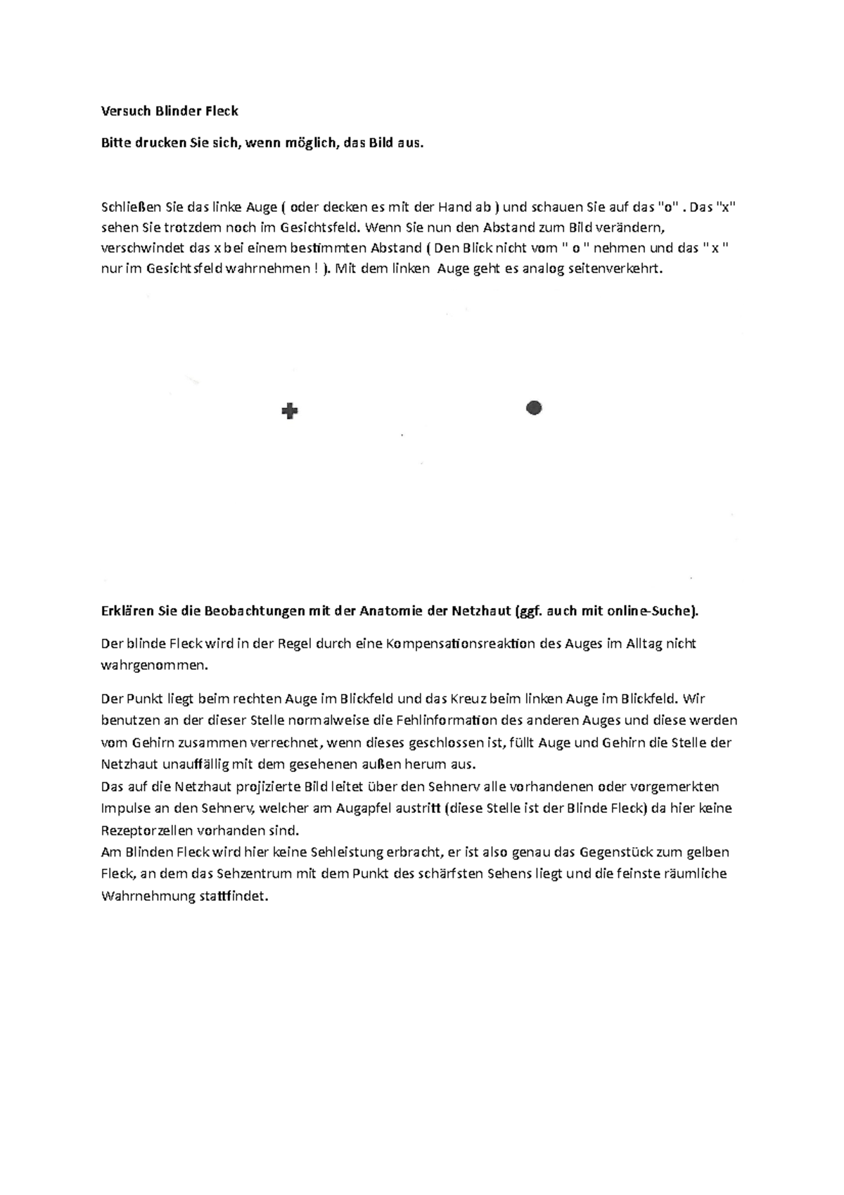 Biologie OQ1 DA 11 Versuch Blinder Fleck - Versuch Blinder Fleck Bitte ...