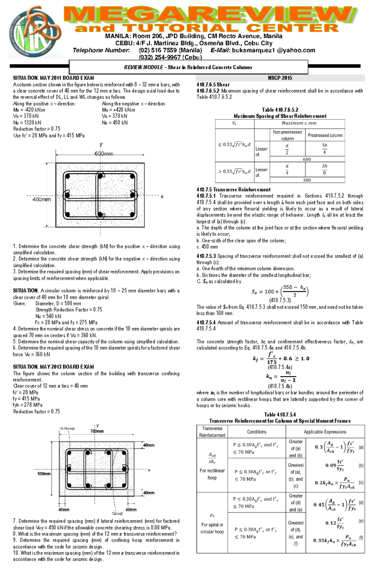 613021391 MEGA Review Module RCD Shear Part 2 - MANILA: Room 206, JPD Building, CM Recto Avenue ...