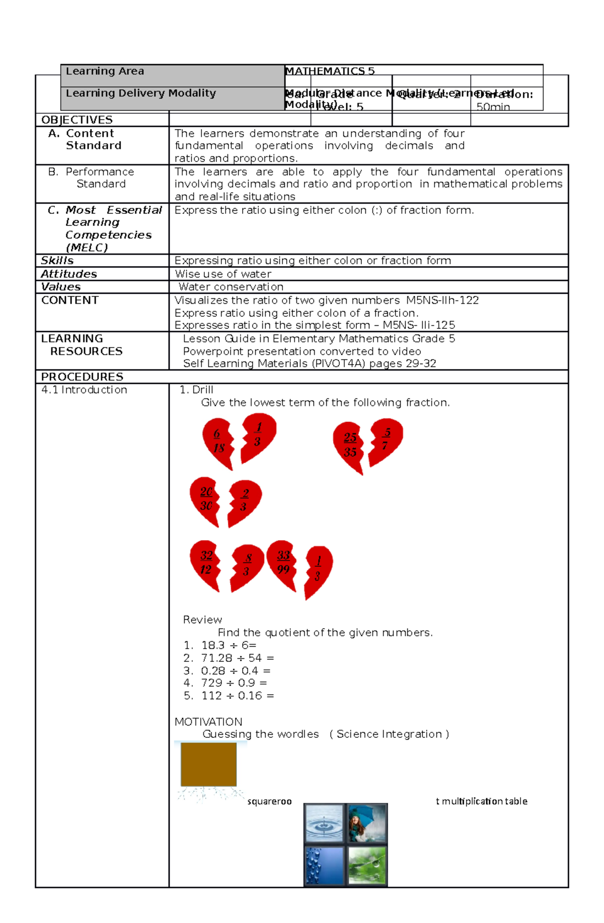 Mathematics-math - Learning Area: Mathematics Grade Level: 5 Quarter: 2 ...