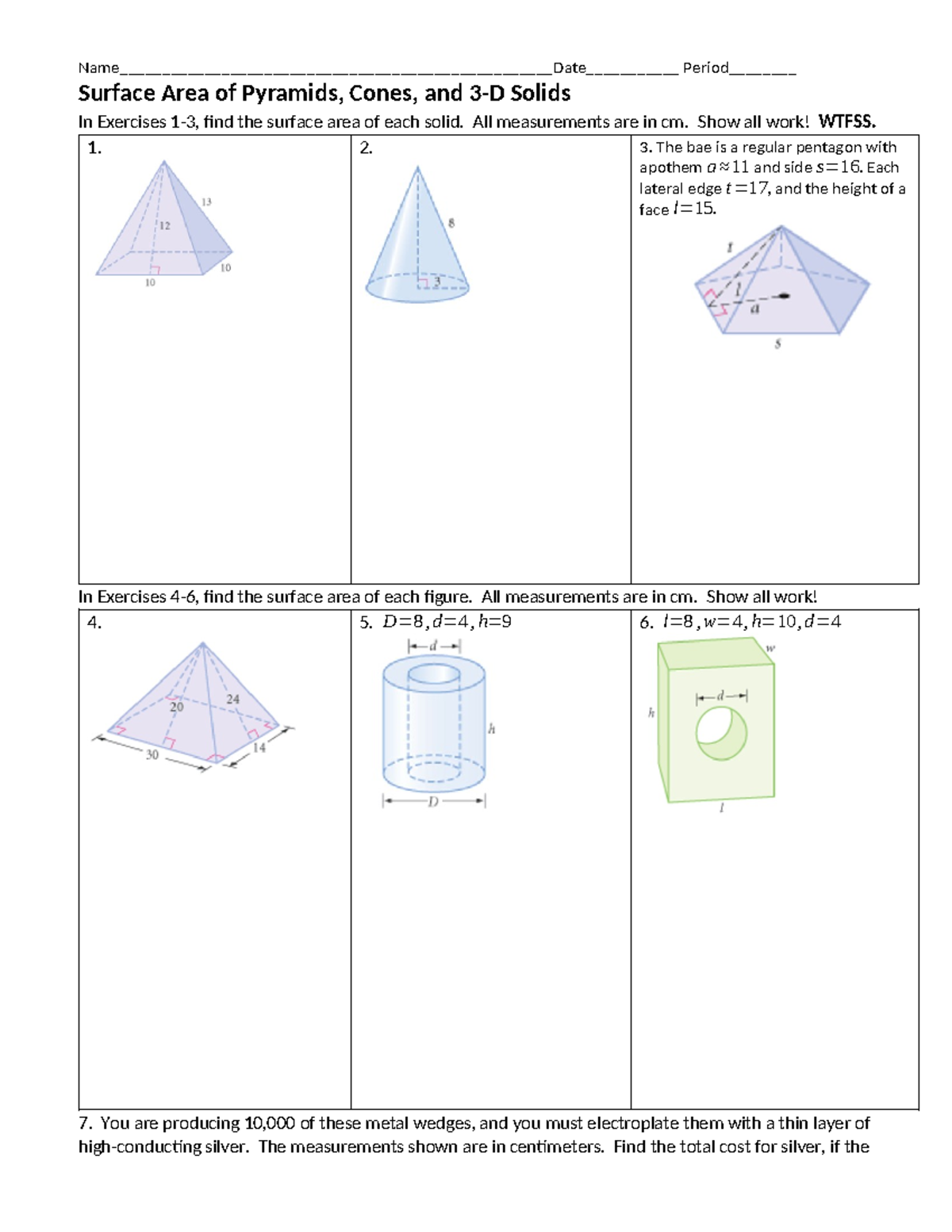 11.5 Surface Area of Pyramids, Cones, and 3-D Solids - - Studocu
