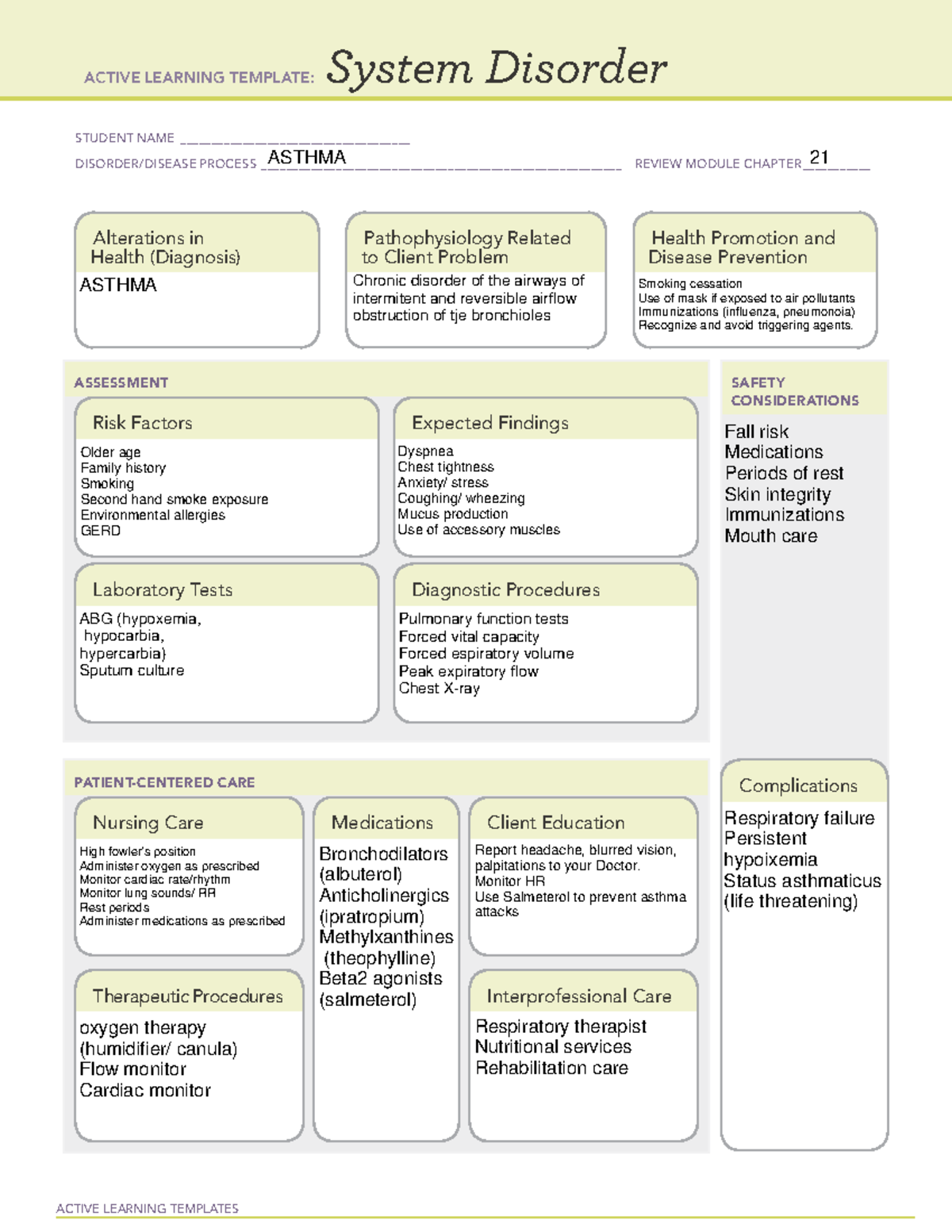 System disorder Asthma 2023 NNM - ACTIVE LEARNING TEMPLATES System ...