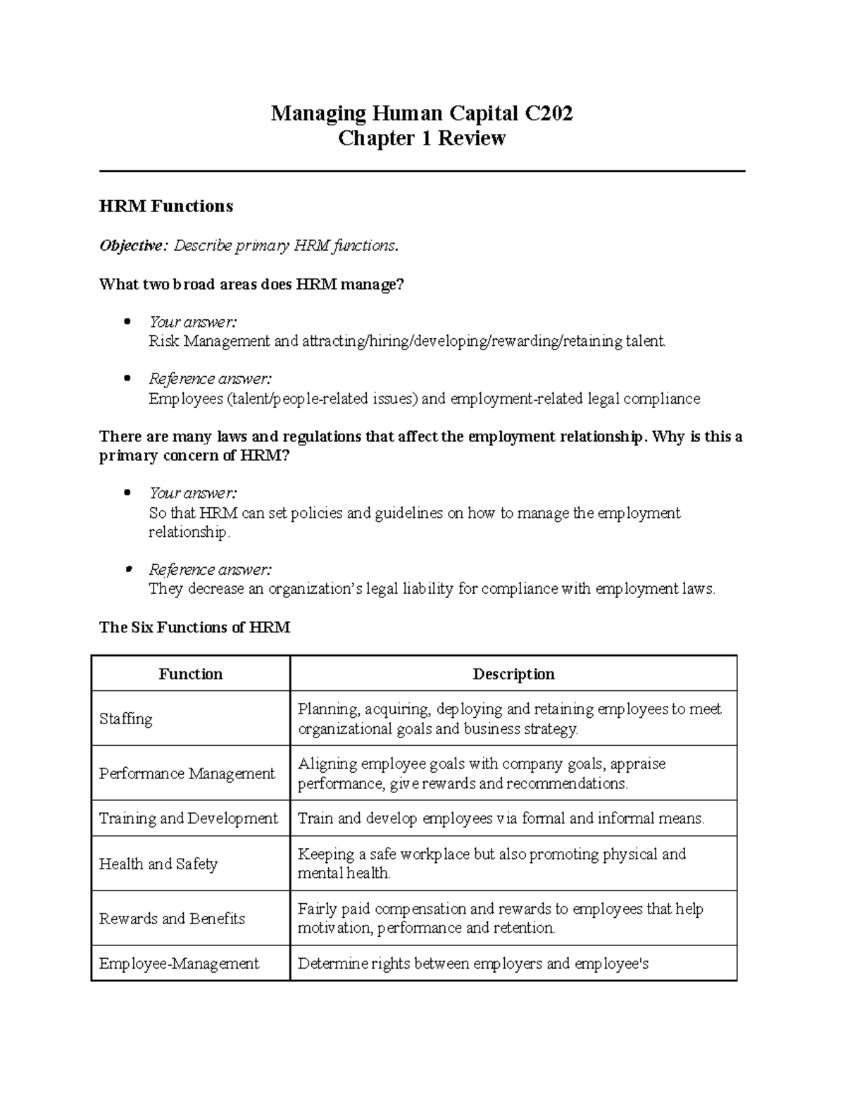 Chapter 1 Review - Study Guide - Managing Human Capital C Chapter 1 ...