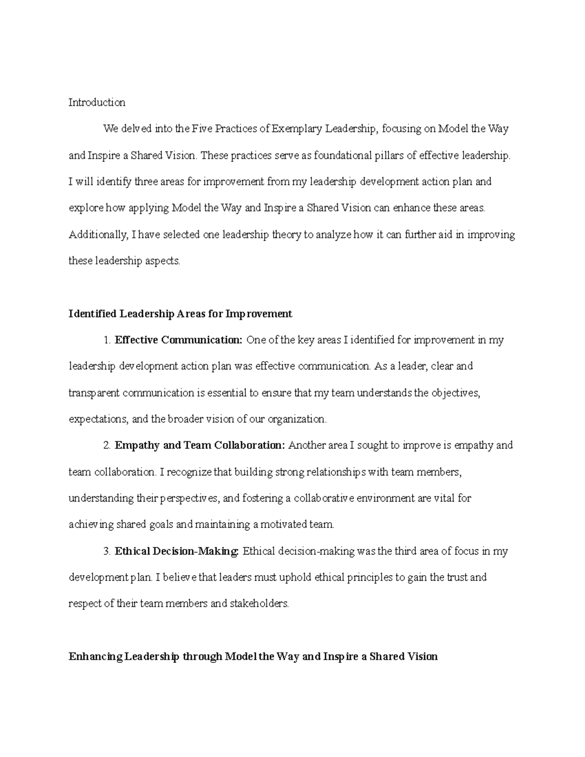 Enhancing Leadership Through Model the Way, Inspire a Shared Vision ...