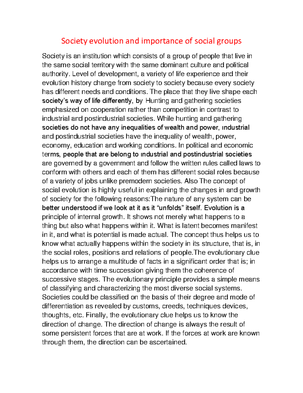 Society evolution and importance of social groups - Level of ...