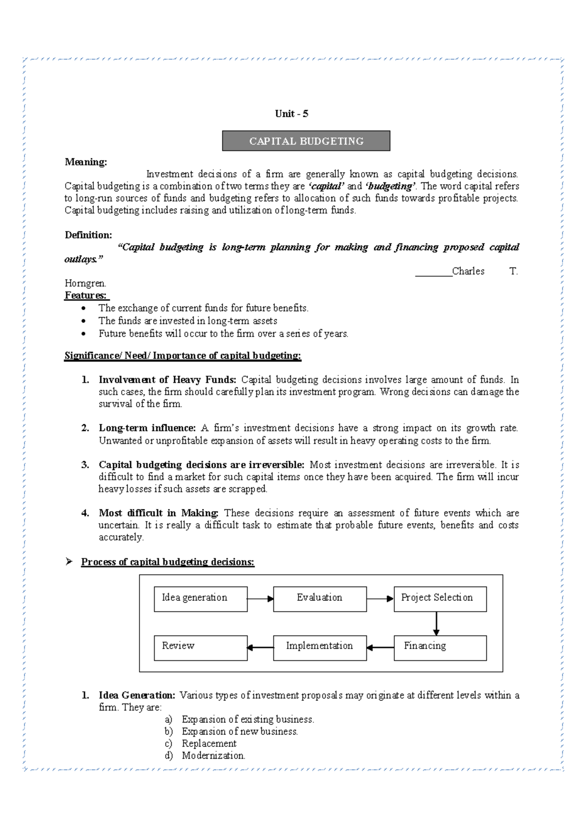 UNIT 5 MEFA - UNIT 5 MEFA - Unit - 5 Meaning: Investment decisions of a ...