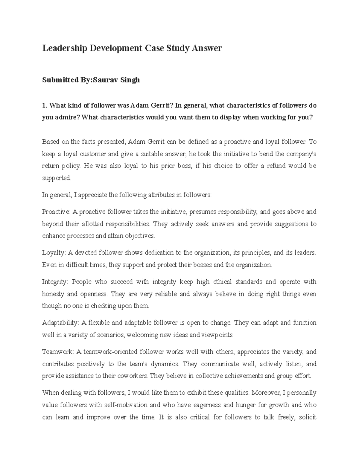 Leadership case study answers - Leadership Development Case Study ...