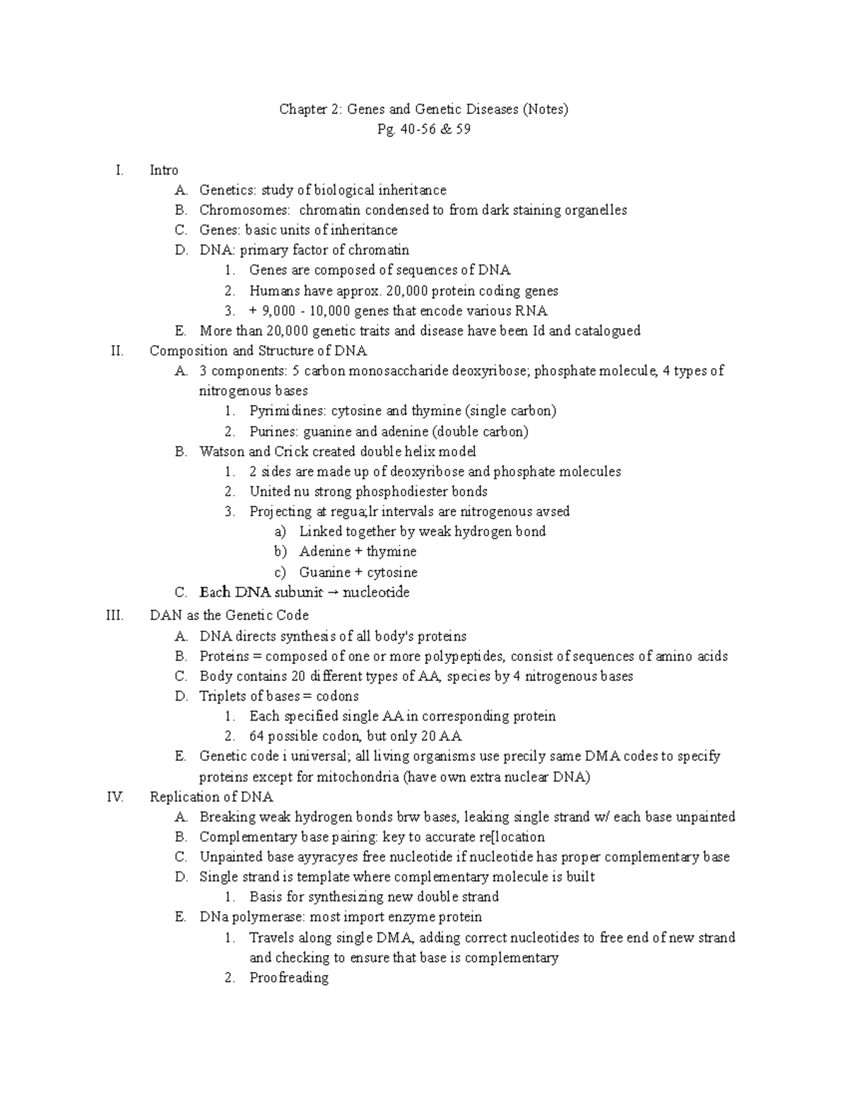 Chapter 2 Genes and Genetic Diseases (Notes) - Chapter 2: Genes and ...