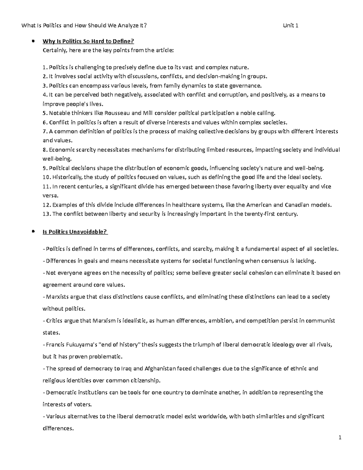 NOTE unit 1 pols - unit 1 note - Why Is Politics So Hard to Define ...