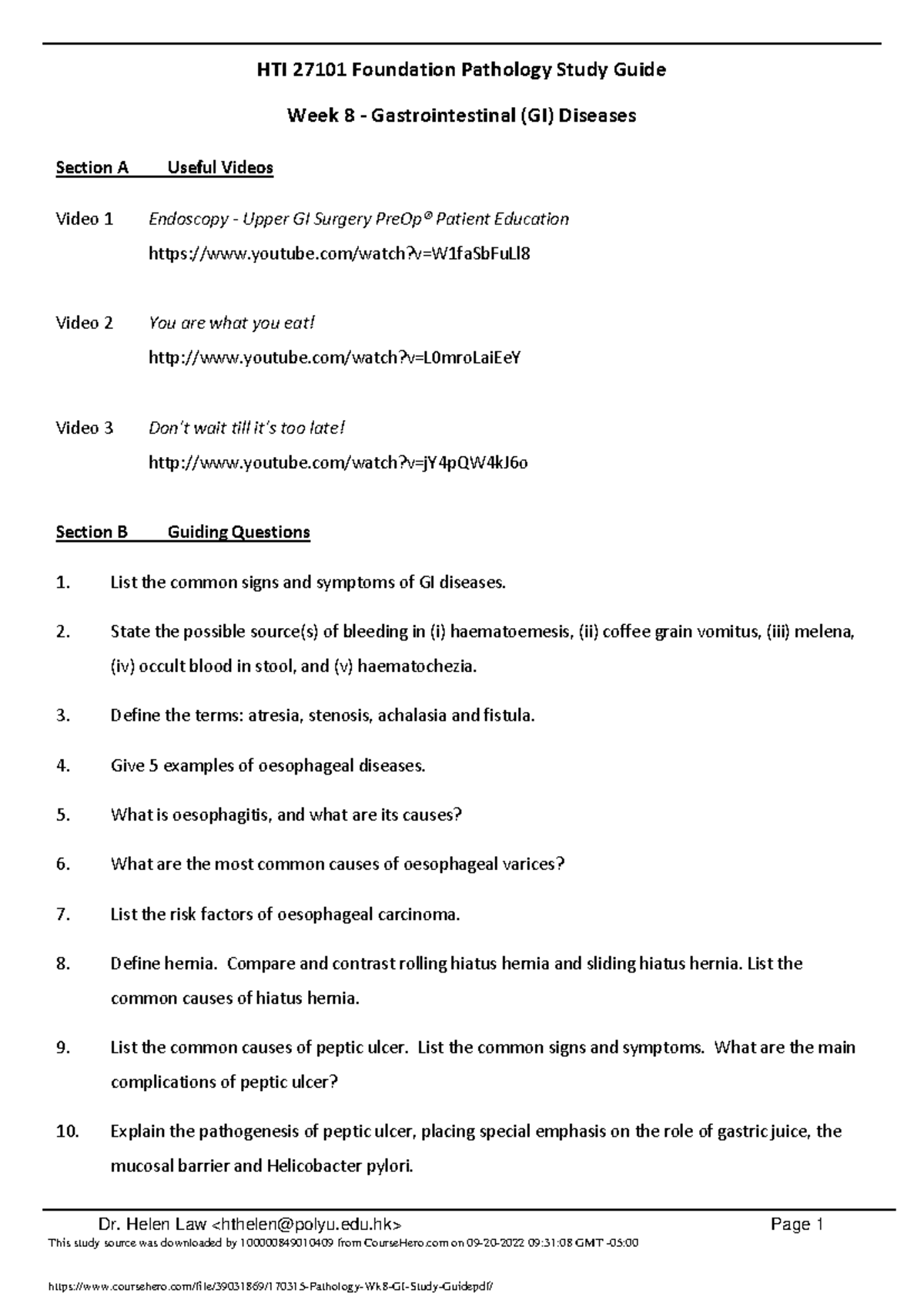 170315 Pathology Wk8 GI Study Guide - HTI 27101 Foundation Pathology ...