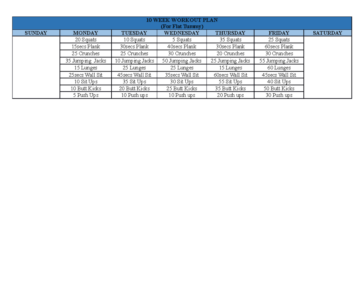 10 WEEK Workout PLAN Challenge - 10 WEEK WORKOUT PLAN (For Flat Tummy ...