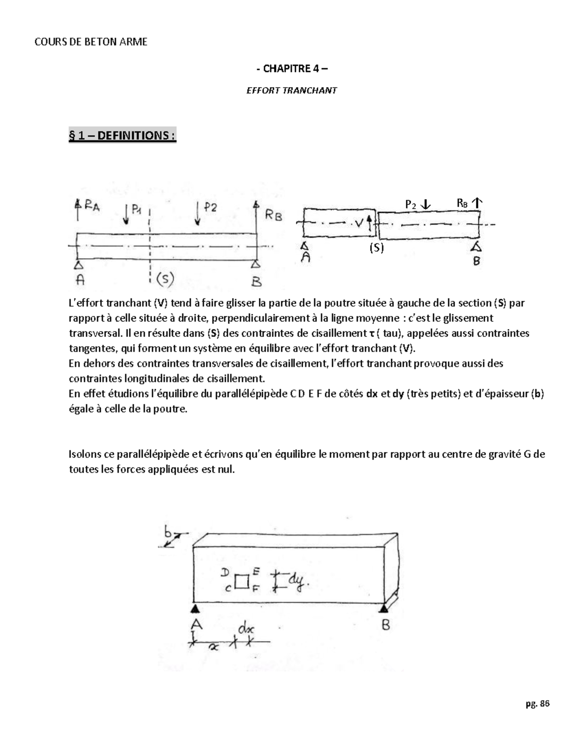 Cours Beton ARME - CHAPITRE 4 – EFFORT TRANCHANT § 1 – DEFINITIONS : L ...