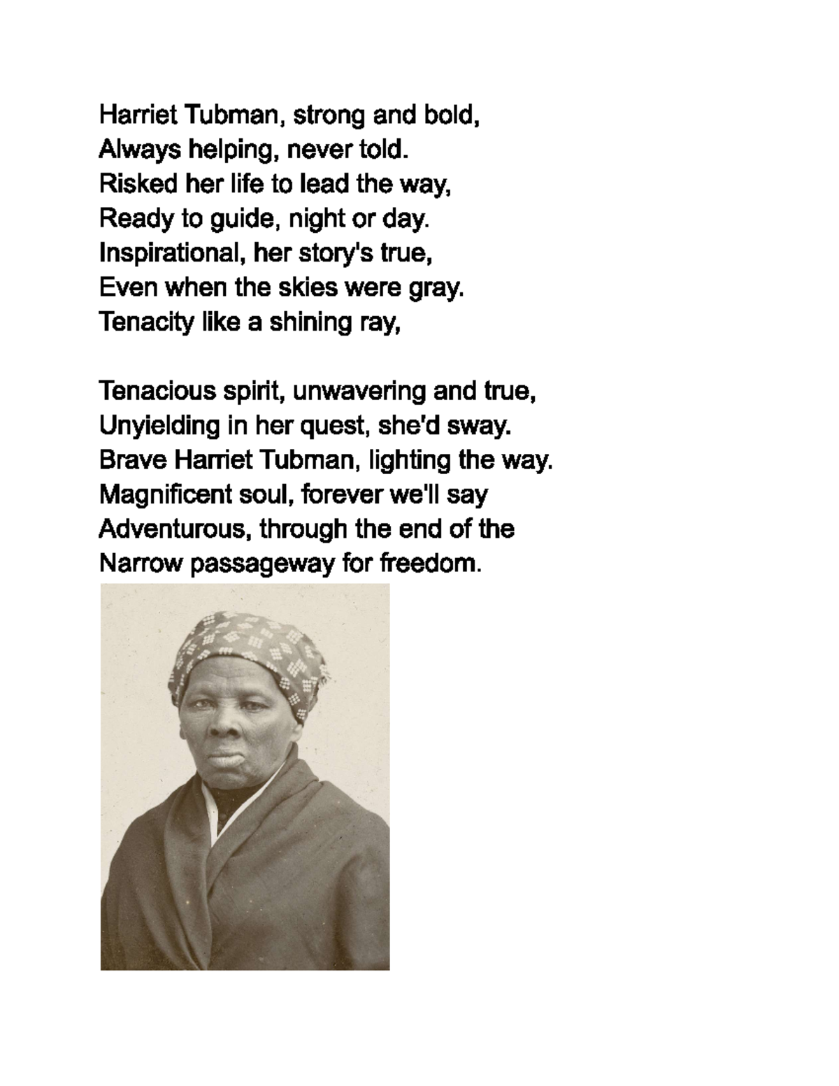 Abolitionist Acrostic Poem - Google Docs - Harriet Tubman, strong and ...