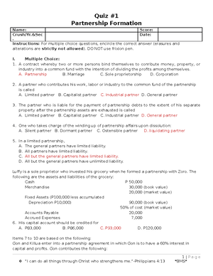 Partnership Dissolution Reviewer - Quiz Partnership Dissolution Name ...