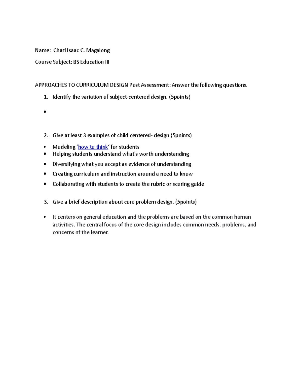 Approaches-to-Curriculum-Design-mga-baddi (Charl Isaac) - Name: Charl ...