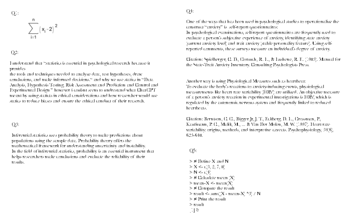 PSYC 2021 C Assignment 1 - Q2: I understand that “statistics is essential in psychological ...