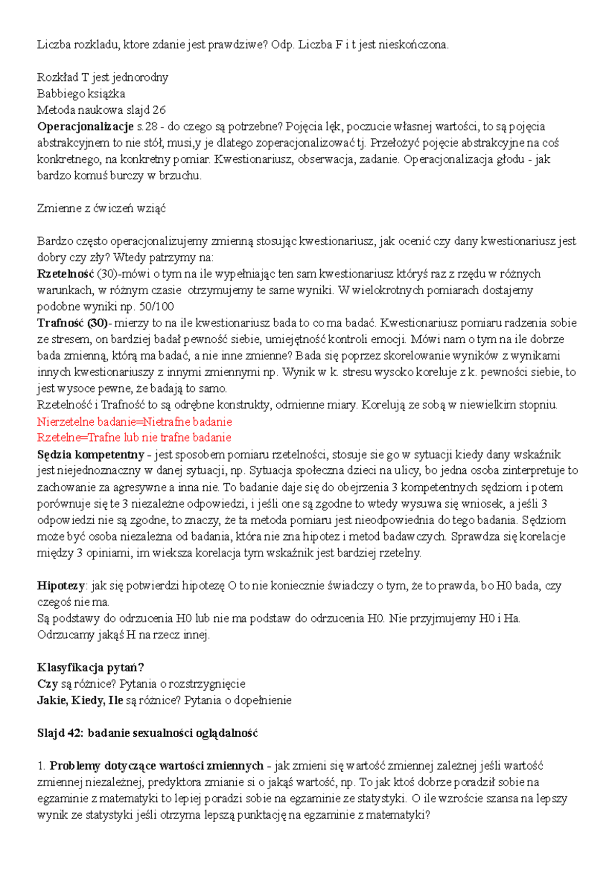 Statystyka-skrypt - Statystyka - notatki - Liczba rozkladu, ktore zdanie jest prawdziwe? Odp ...