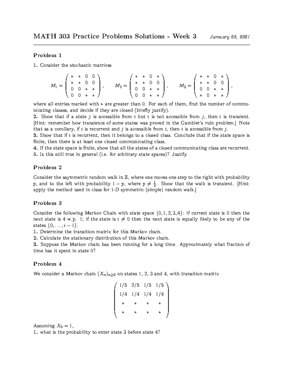 MATH 303 Problems 3 - none - MATH 303 Practice Problems Solutions ...