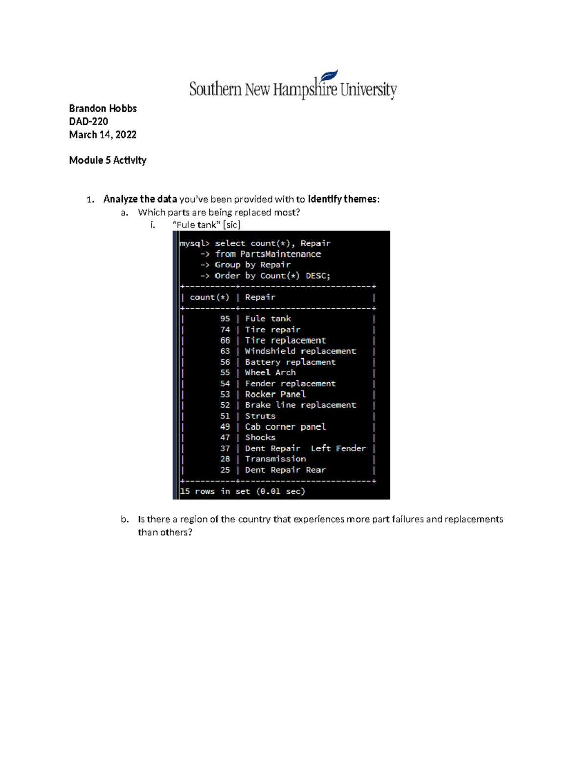 Module 5 Analysis and Summary - Brandon Hobbs DAD- March 14, 2022 ...