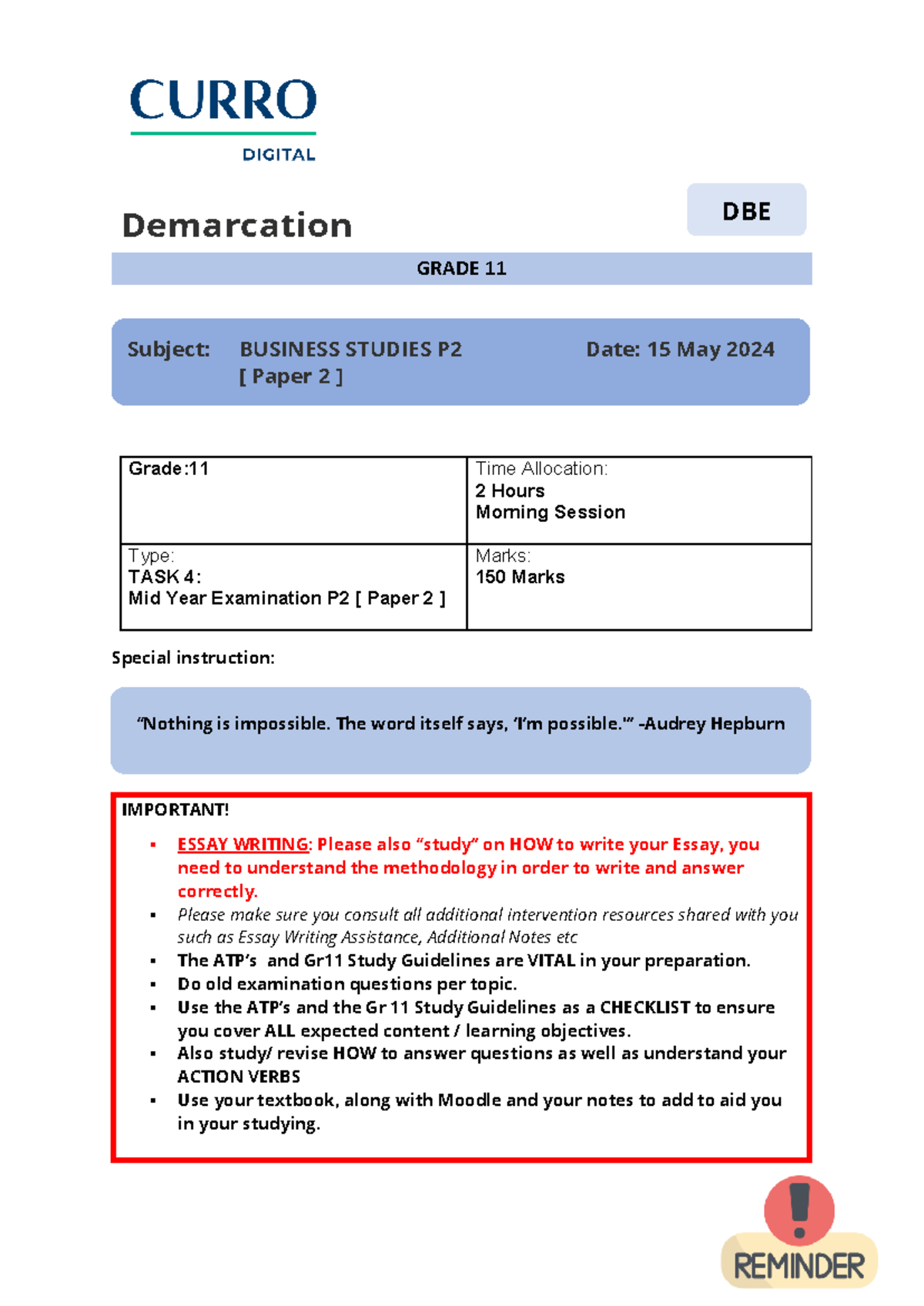 Gr11 DBE BSTD Mid Year Exam Paper 2 Demarcation 2024 - Demarcation ...