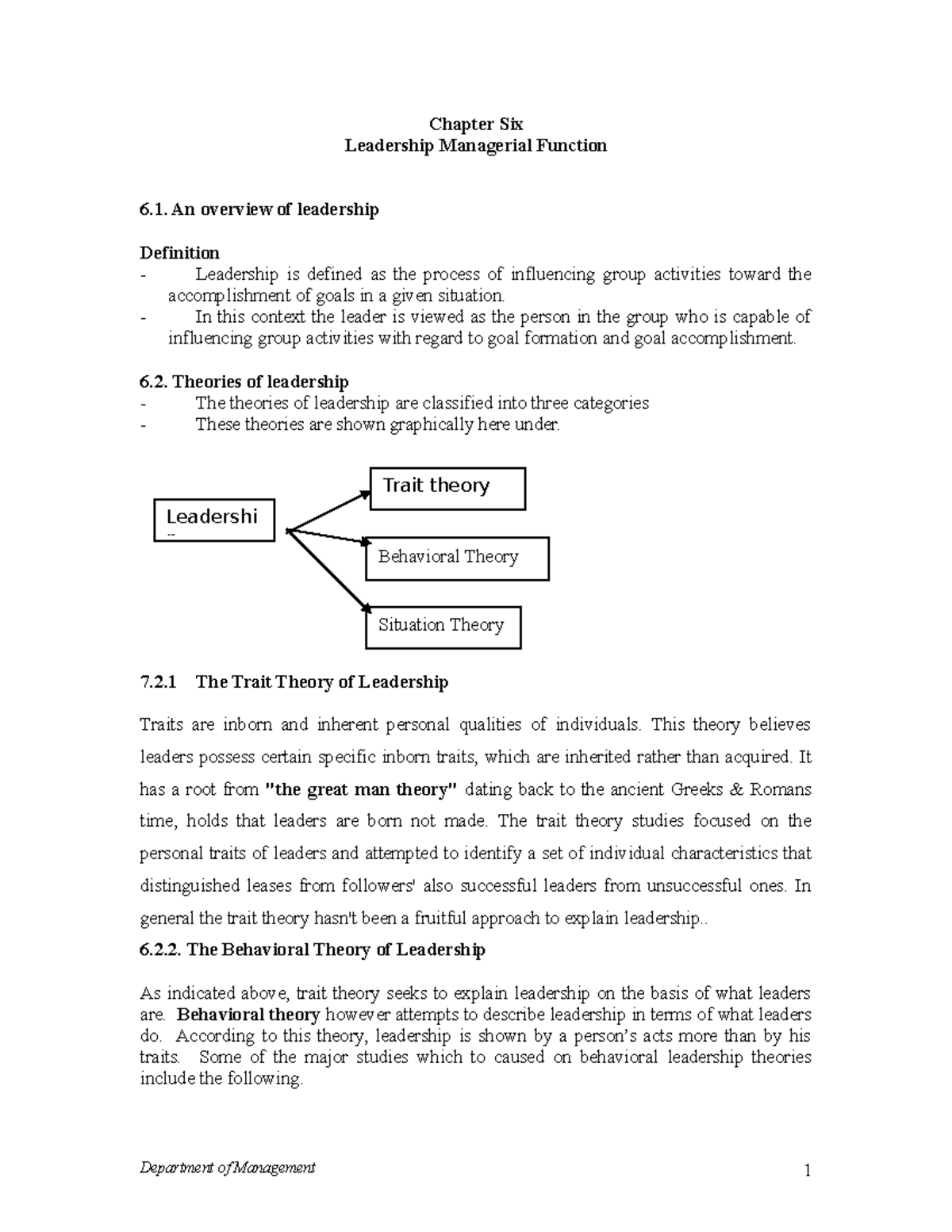 Chapter 6 - Chapter Six Leadership Managerial Function 6. An overview ...