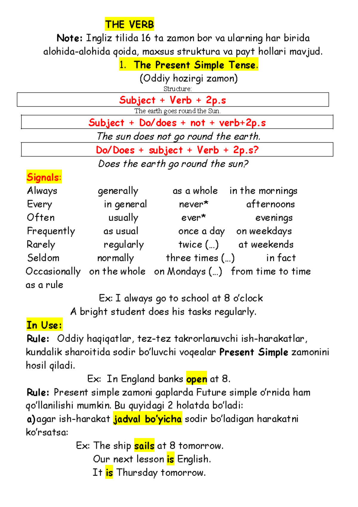 Akmal ixtiyarov - The verb - THE VERB Note: Ingliz tilida 16 ta zamon ...