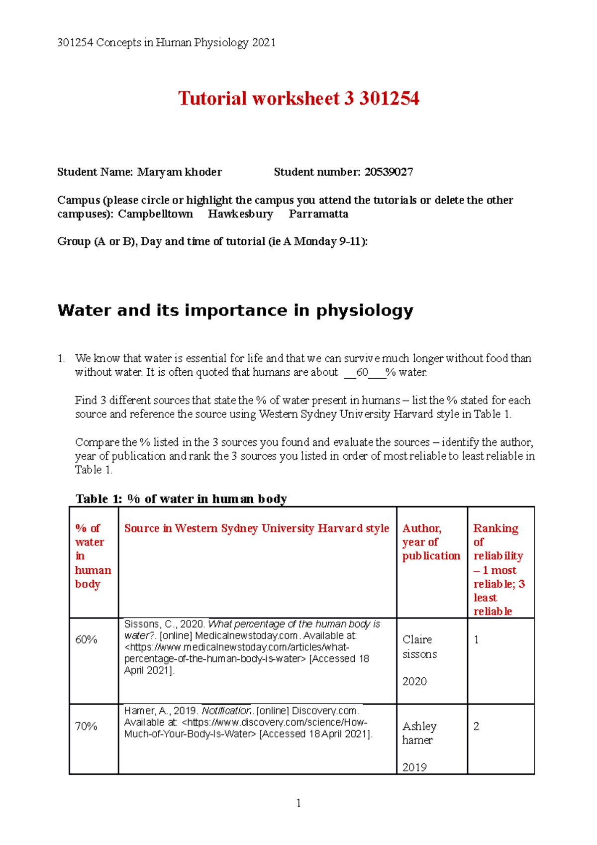301254 Tutorial worksheet 3 2021 - Tutorial worksheet 3 301254 Student ...