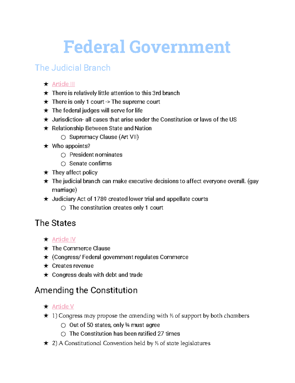 Federal Government Notes pt5 - Federal Government The Judicial Branch ...