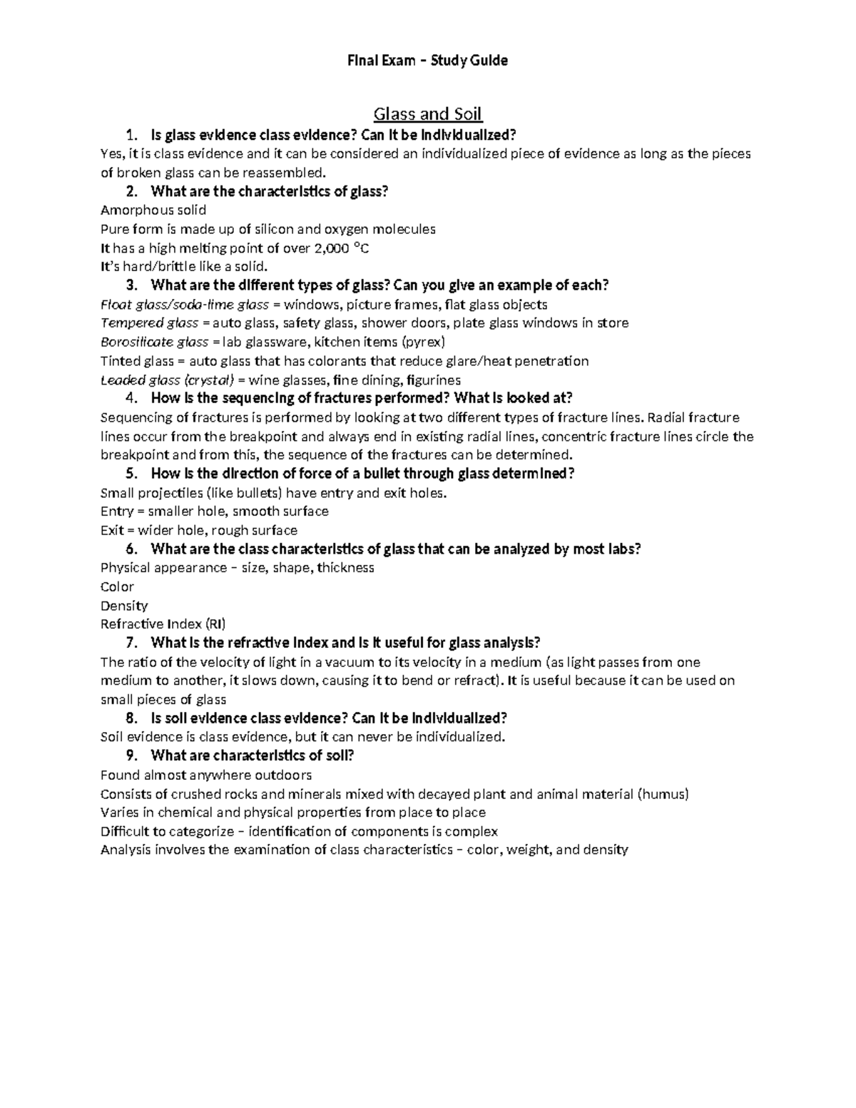 Forensic Science Final Exam study guide copy - Glass and Soil Is glass ...
