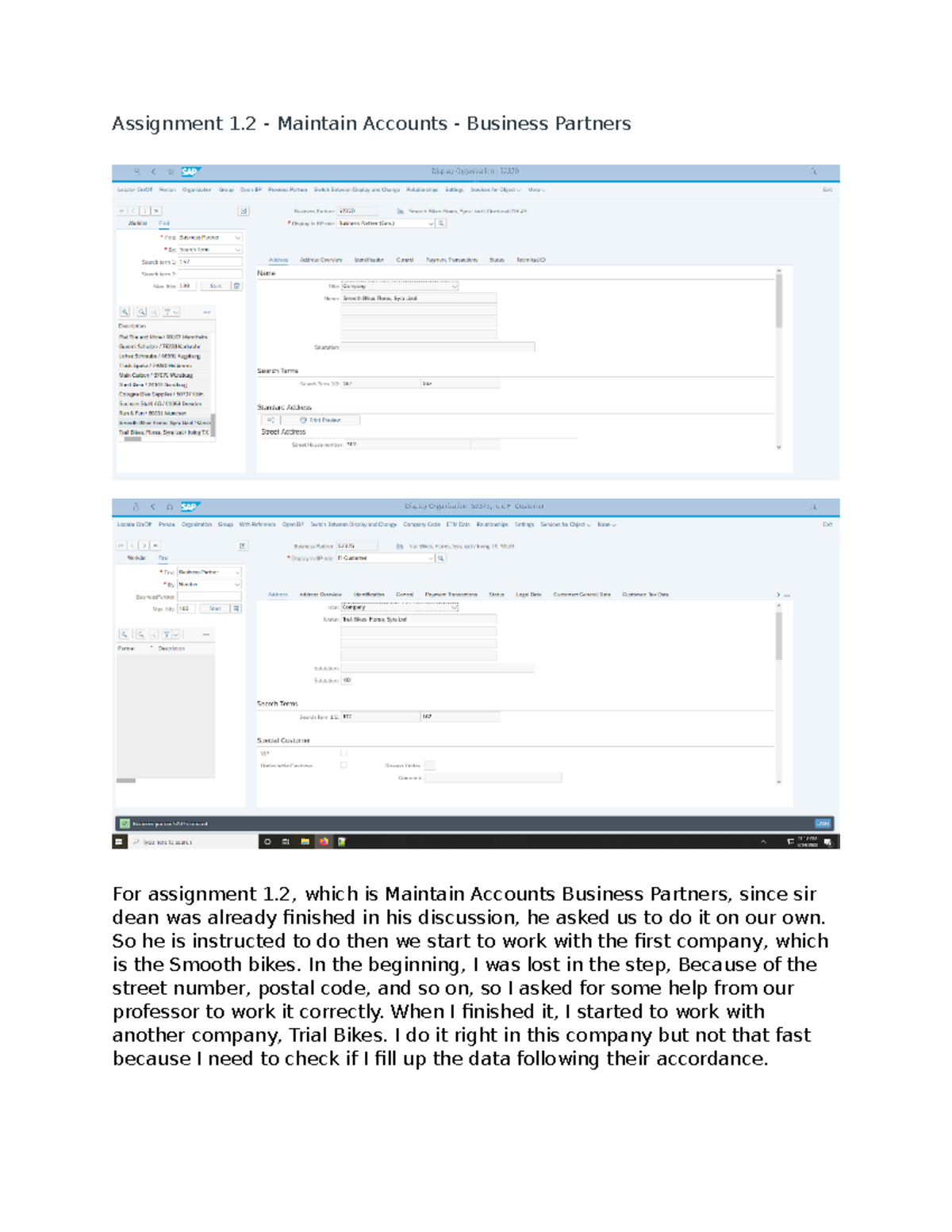 Assignment 1.2 - Maintain Accounts - Business Partners - Assignment 1 ...