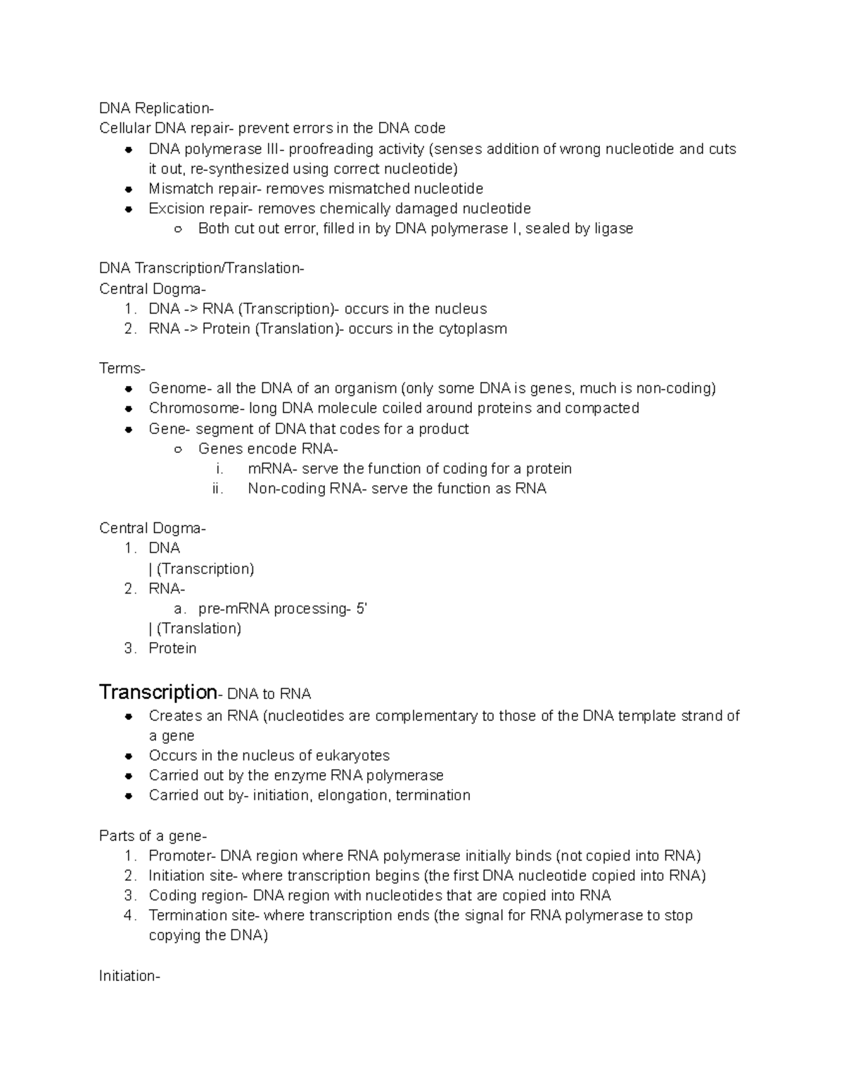 Introduction to Biology (Cells and Molecules) - DNA Notes - DNA ...