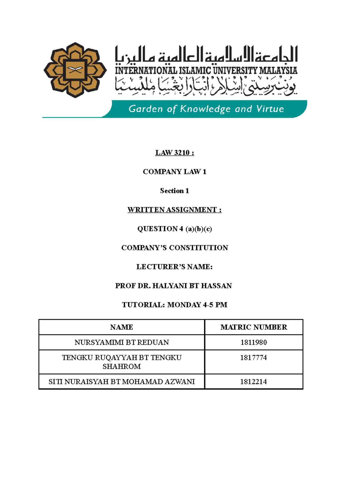 Company written - com - Company Law I - Studocu