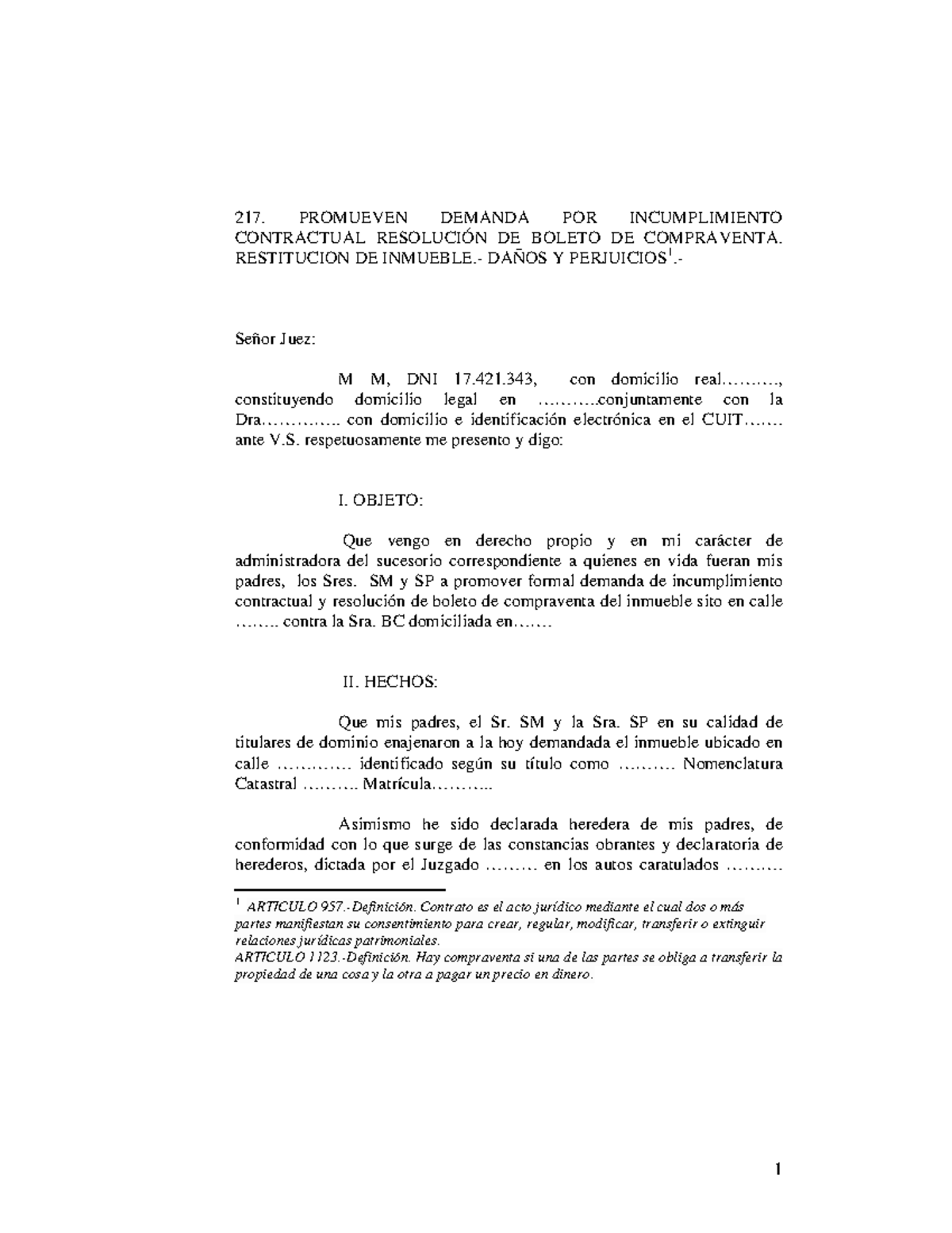 Modelo demanda-por-incumplimiento-contractual-resolucic 3b3n-del-boleto ...